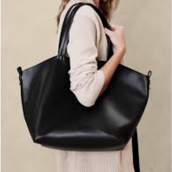 Banana Republic | Bags | Nwt Leather Pieced Winged Tote In Black | Poshmark